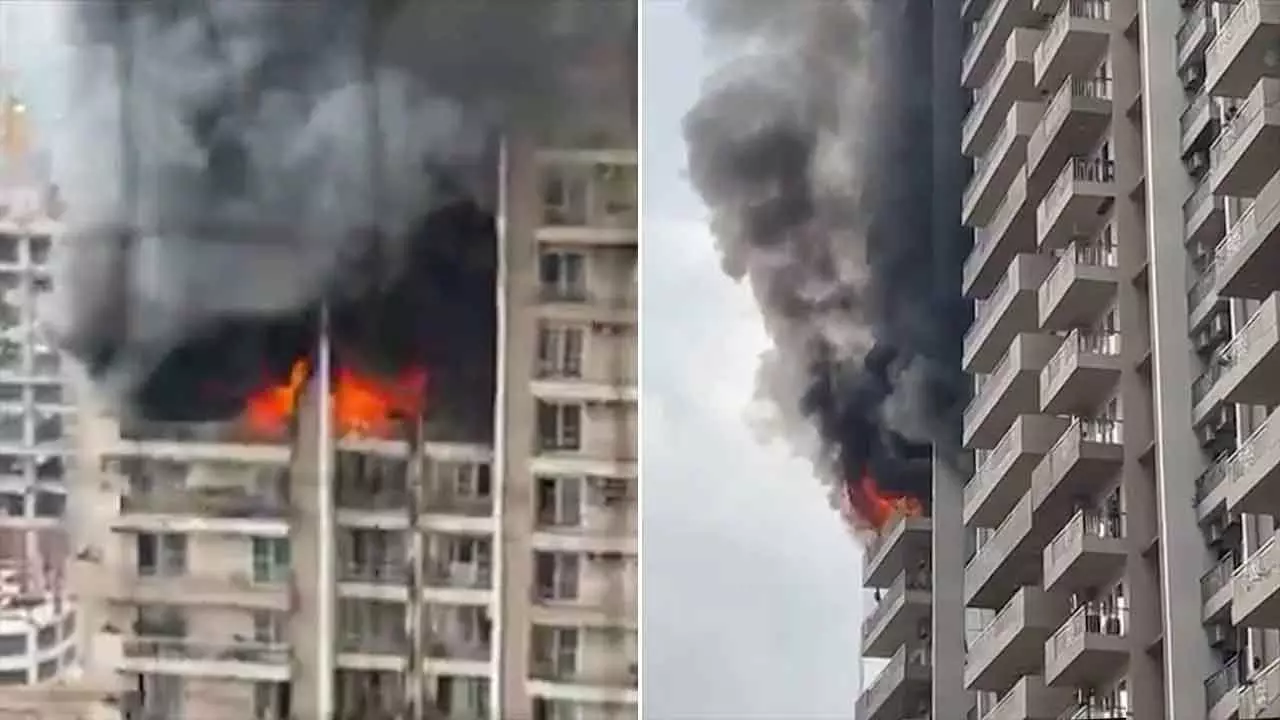 Massive fire in Noida Sector 74 society flat; rescue Ops underway