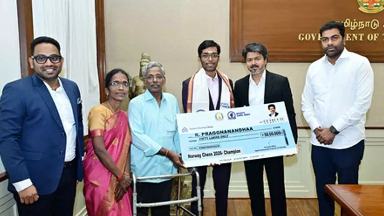 CM Vijay Felicitates Norway Chess Champion R. Praggnanandhaa