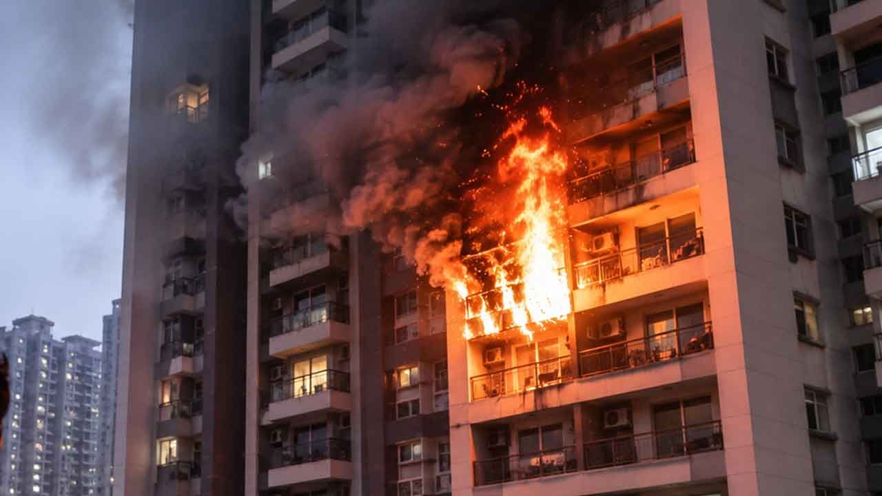 High-Rise Fire Scare: Noida Society Evacuated After Suspected AC Blast